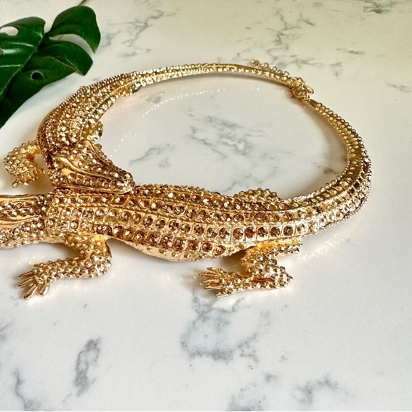 Jewelry | Alligator Choker Rhinestone Necklace Gold Gator Crocodile ...